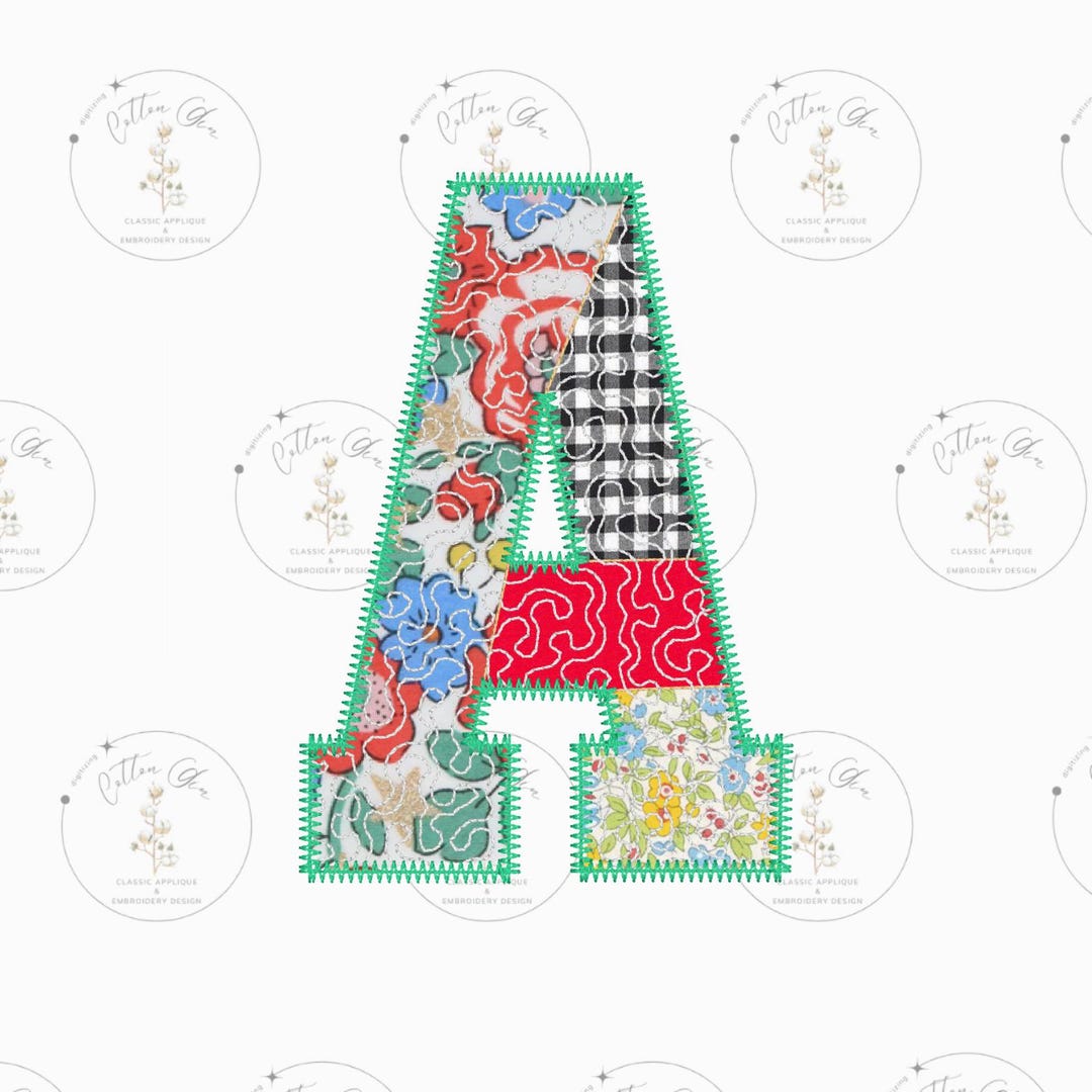 Quilted Patchwork Varsity Initial Letter A Applique Machine Embroidery ...