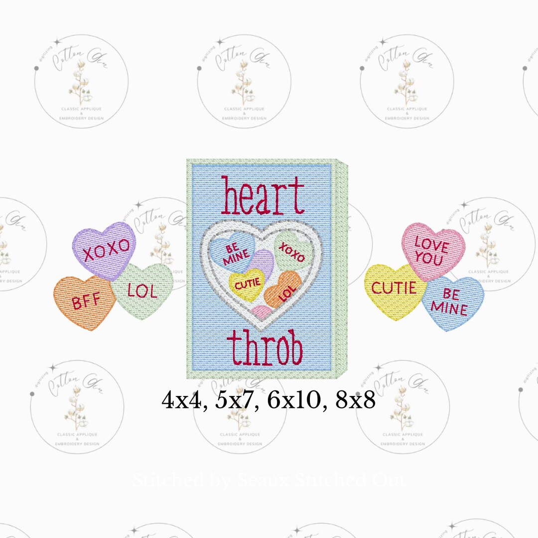 Valentine's Day Conversation Hearts Sketch Fill, Light Quick Stitch ...