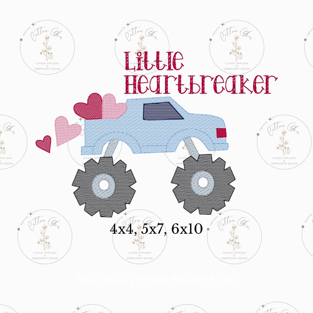 Valentines Day Monster Truck With Hearts Sketch Fill, Light Fill, Quick ...