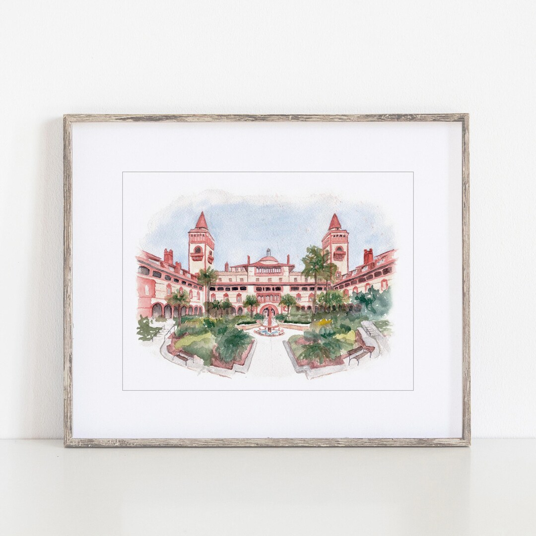 Flagler College Watercolor Art Print, "8x10", St. Augustine, Florida ...
