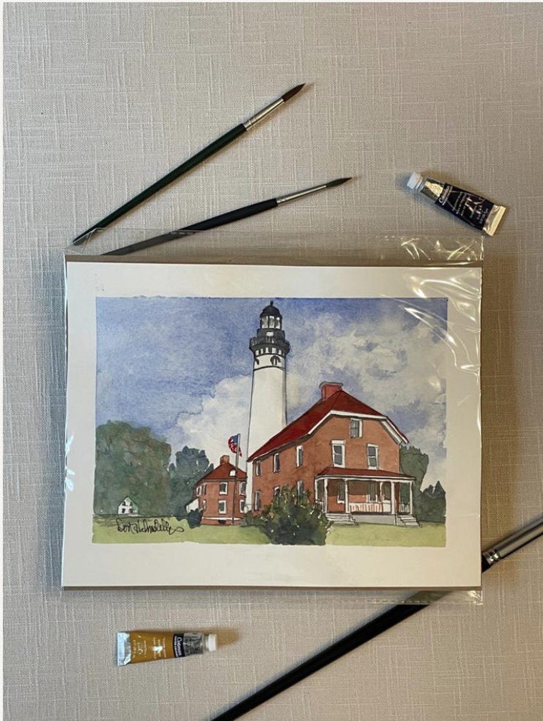 Sable Lighthouse Original Watercolor Painting, Michigan. Hand Painted ...
