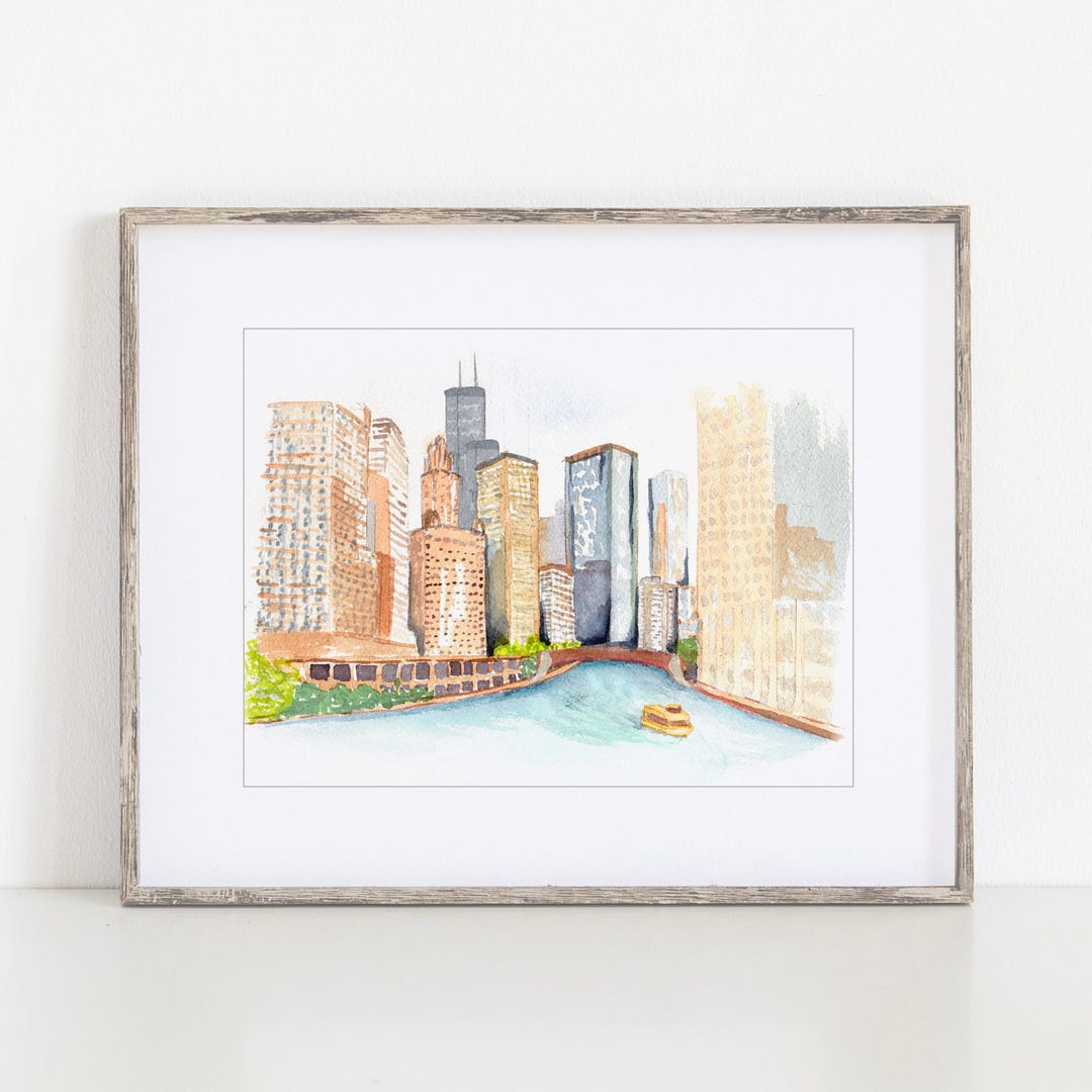 Chicago Riverwalk Watercolor Art Print, 8x10" or 11x14" Chicago ...