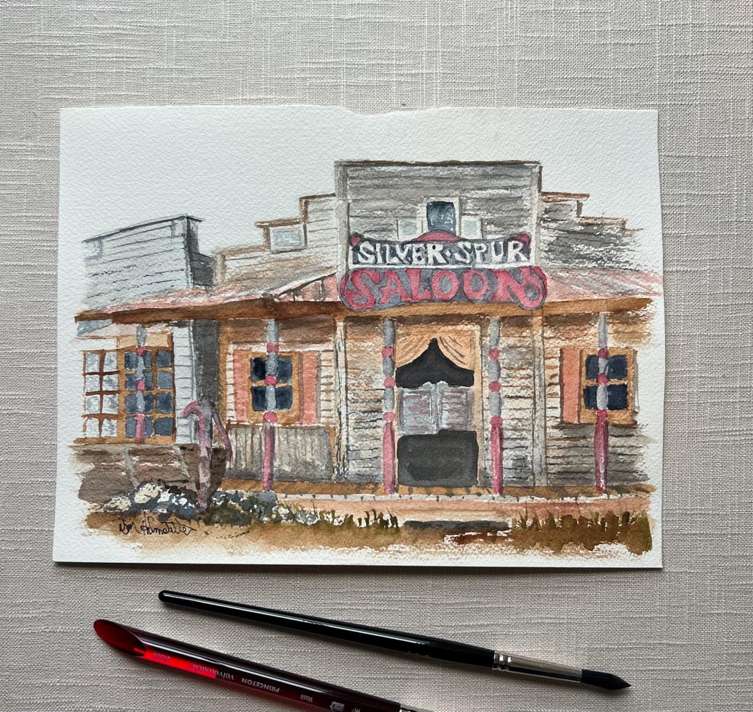 Silver Spur Saloon Original Watercolor Painting, Hand Painted Art by ...