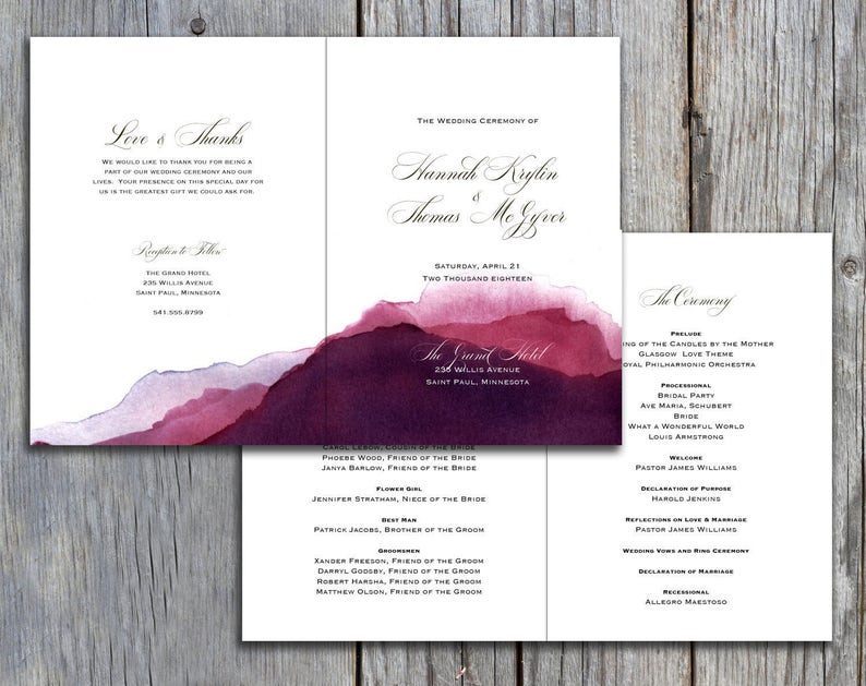 Folded Wedding Programs Watercolor Art Work Marriage - Etsy