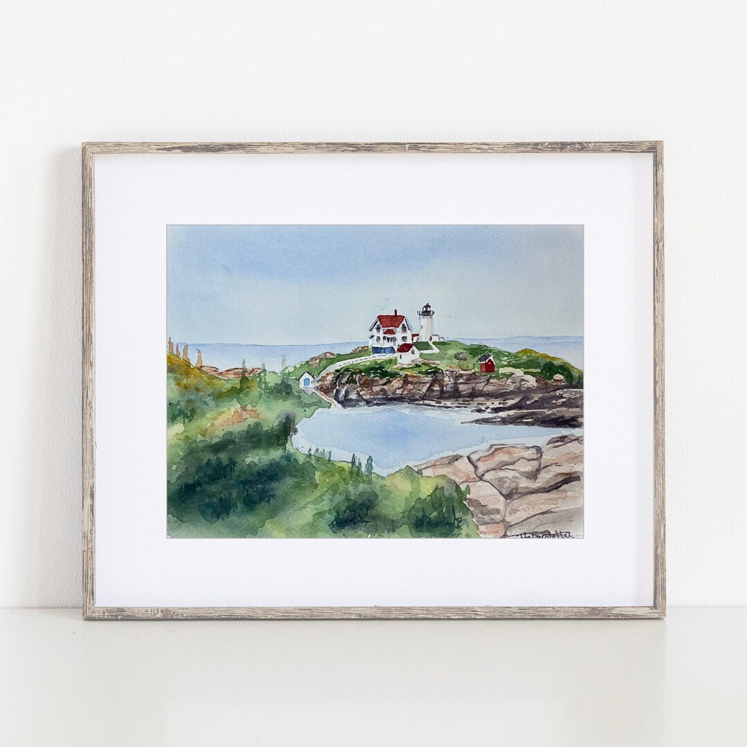 Nubble Light House Watercolor Art Print, 8x10" or 11x14" Wedding Gift ...