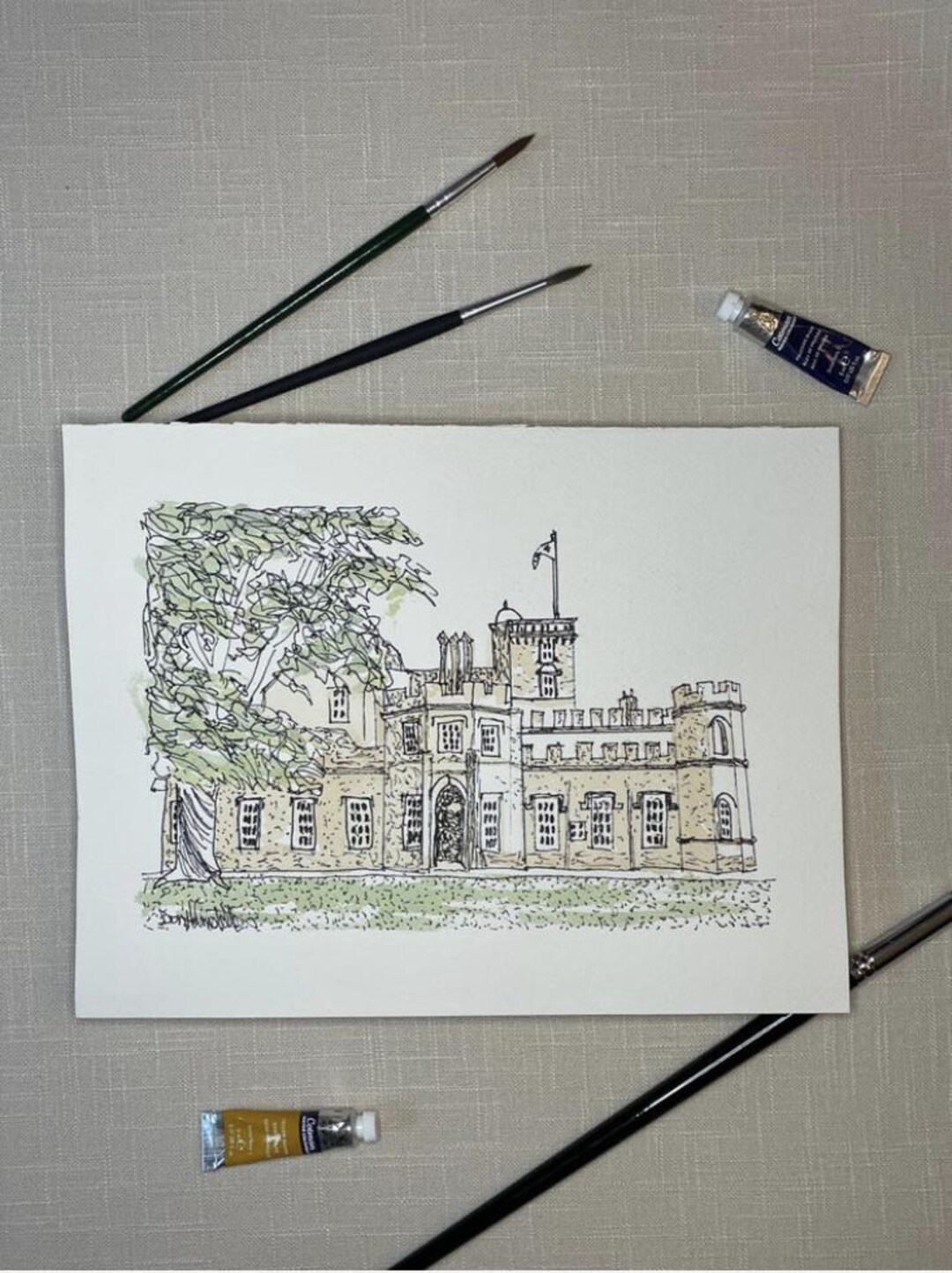 Winton Castle Original Watercolor Painting, Hand Painted Wedding Venue ...