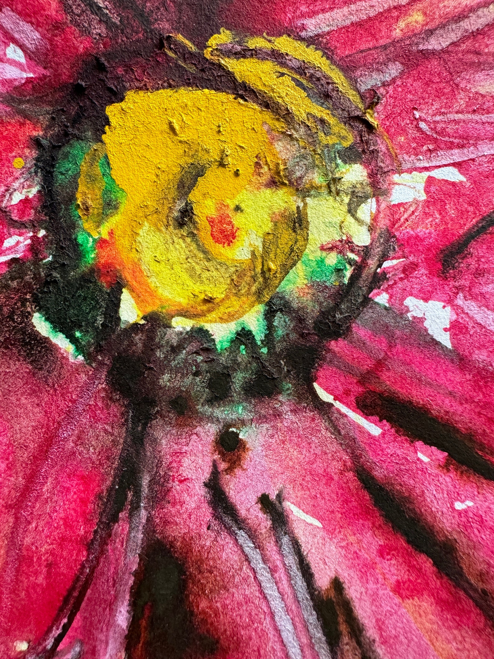 Pink Daisy Flower Painting on Paper - Wall Art - Autistic Artist ...