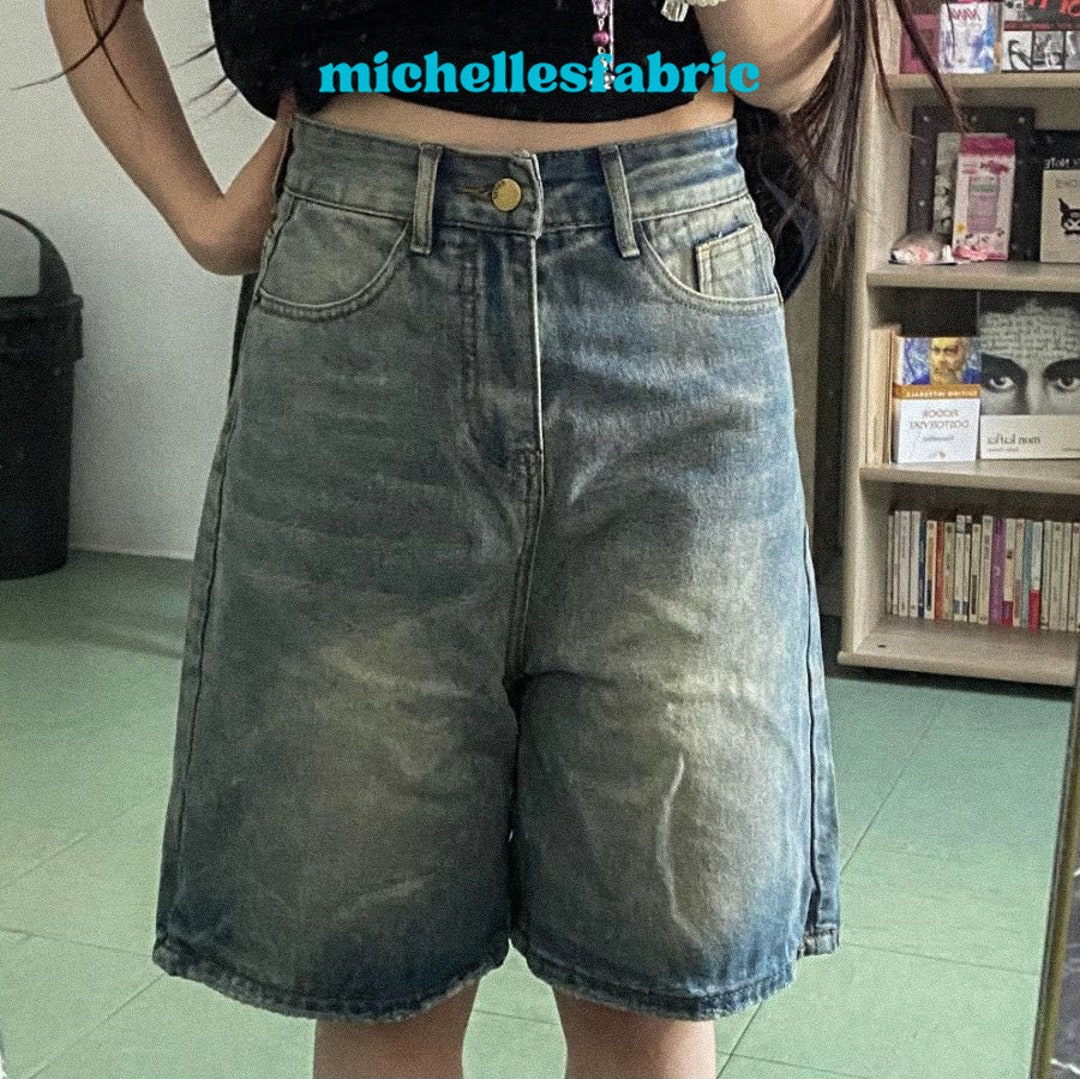 Retro Look Jean Shorts High Waist Denim Shorts Knee Shorts for Woman - Etsy