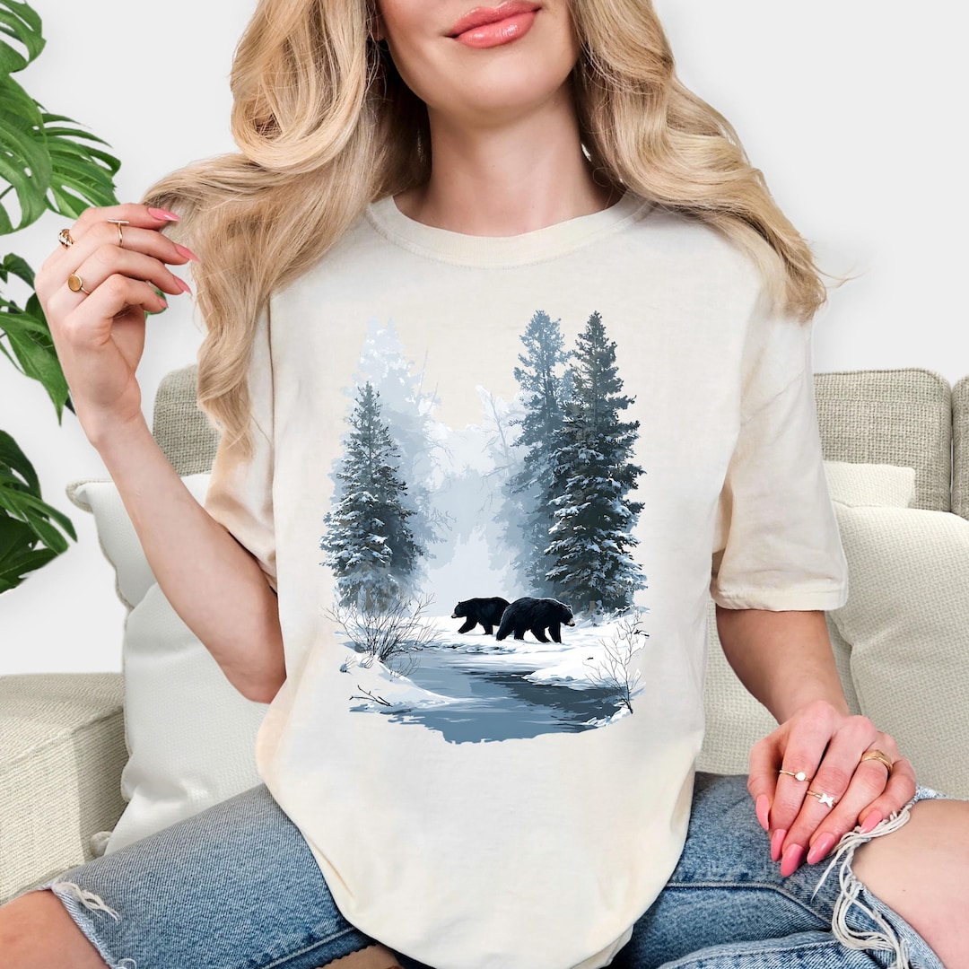 Comfort Colors Winter Bear Forest Shirt, Wildlife Nature T-shirt, Two ...