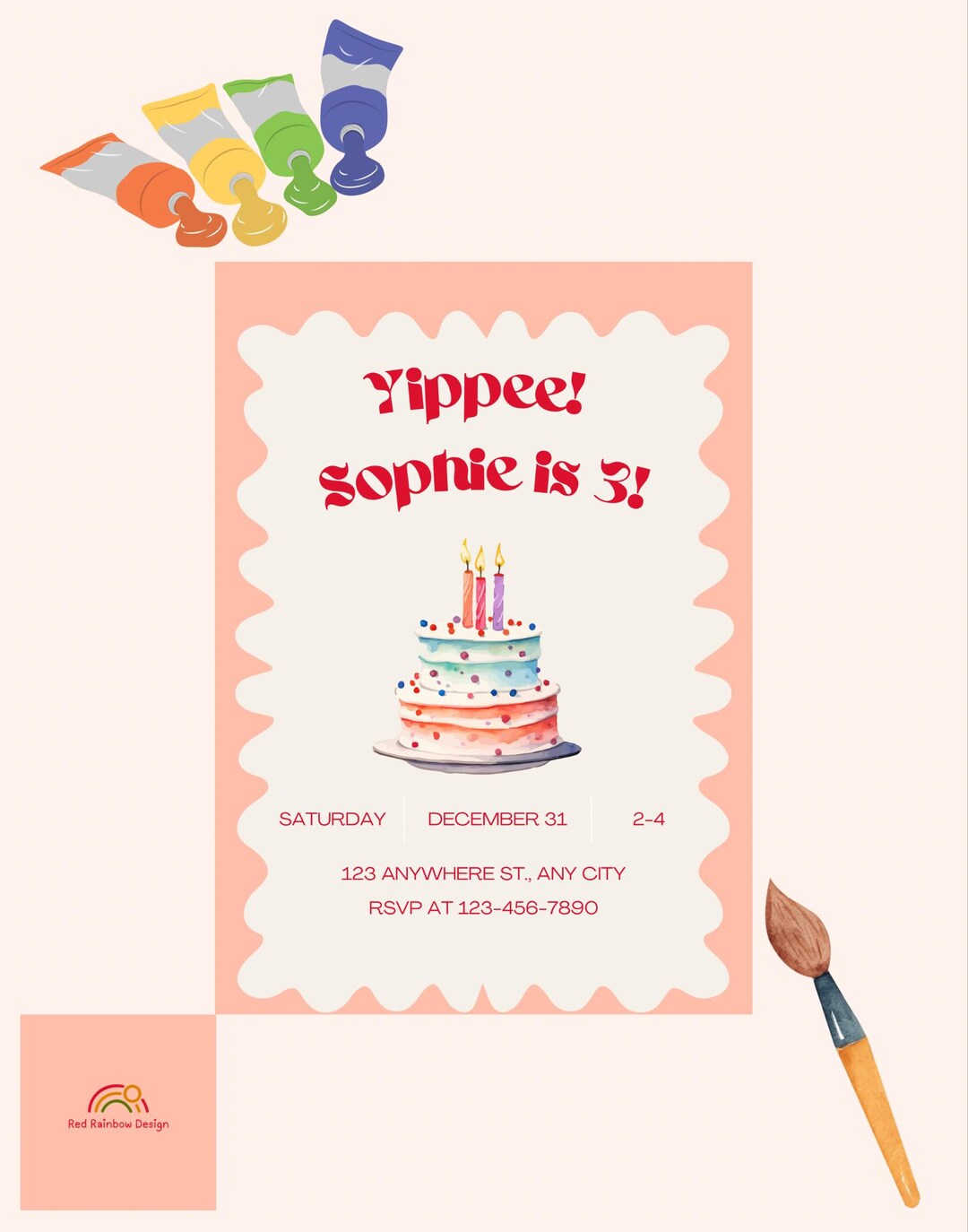 Yippee 3!! 3rd Birthday Party Invite Template - Etsy
