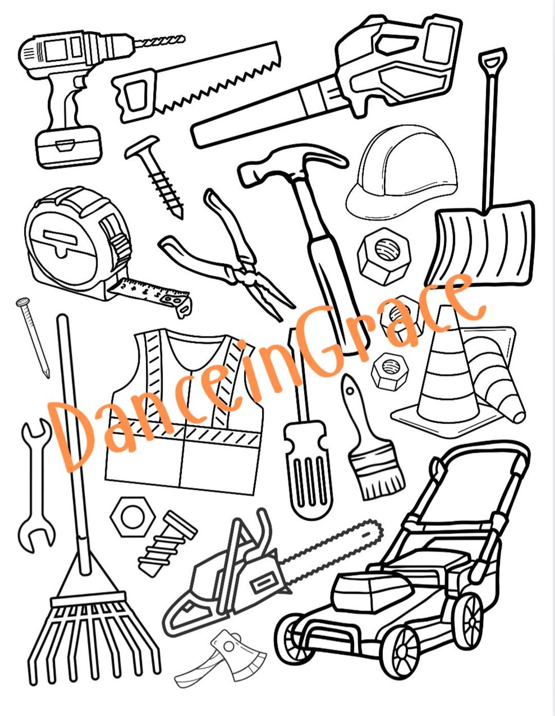 Handyman Tools Construction Kids Printable Coloring Page - Etsy