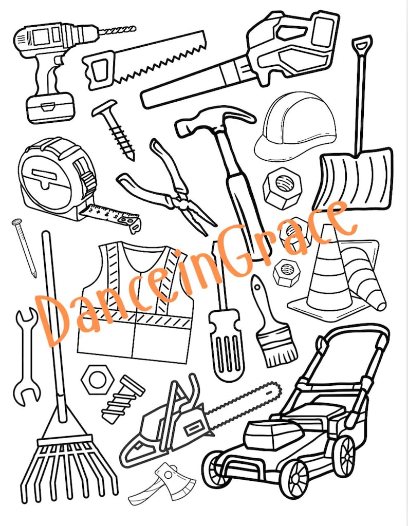 Handyman Tools Construction Kids Printable Coloring Page - Etsy