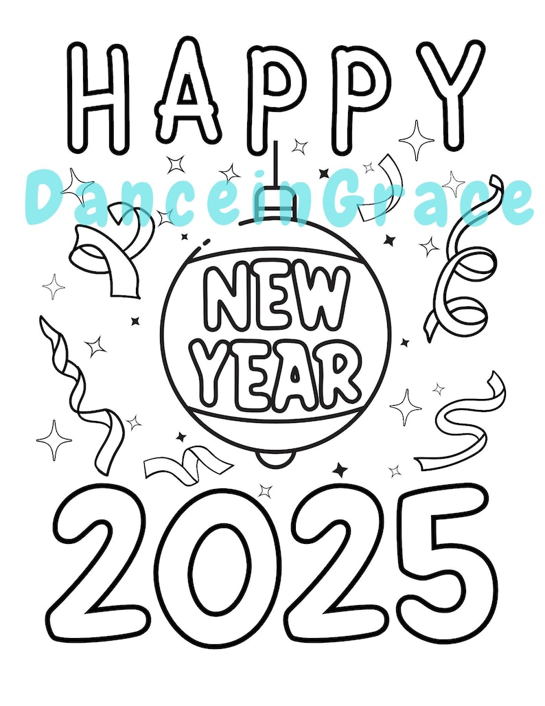 New Year 2025 January Printable Coloring Page Art Color Sheet Activity ...