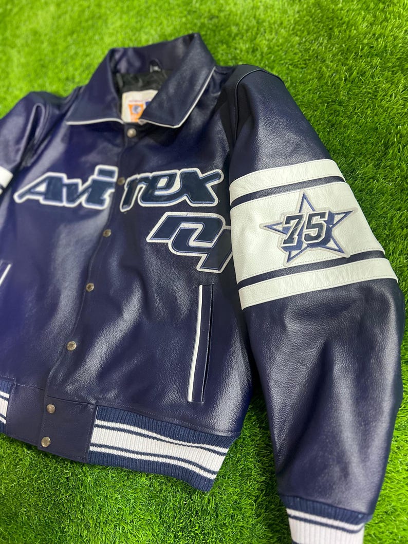 Handmade Men's Avirex Real Cowhide Leather Jacket Varsity Blue Avirex ...