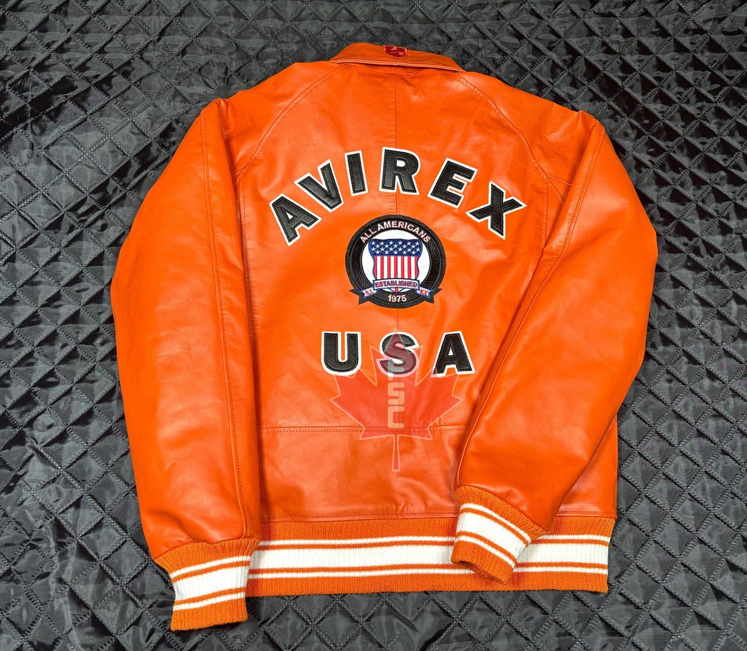 Handmade Men's Avirex Real Cowhide Leather Jacket Orange Avirex Jacket ...