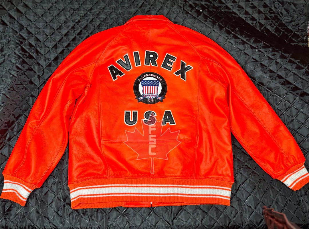 Handmade Men's Avirex Real Cowhide Leather Jacket Orange Avirex Jacket ...