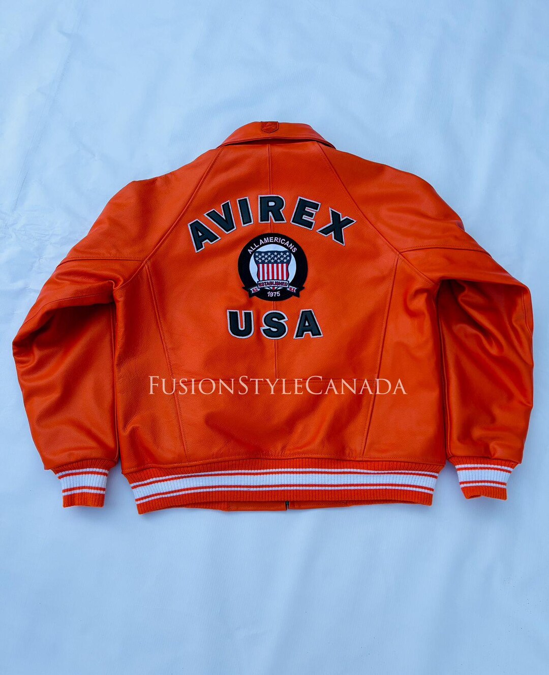 Handmade Men's Avirex Real Cowhide Leather Jacket Orange Avirex Jacket ...