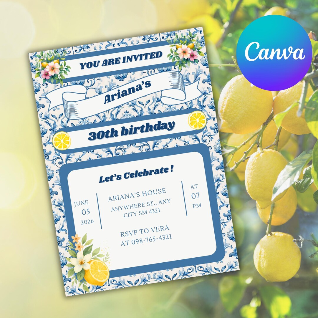 Editable Mediterranean Birthday Invitation Digital Download ...