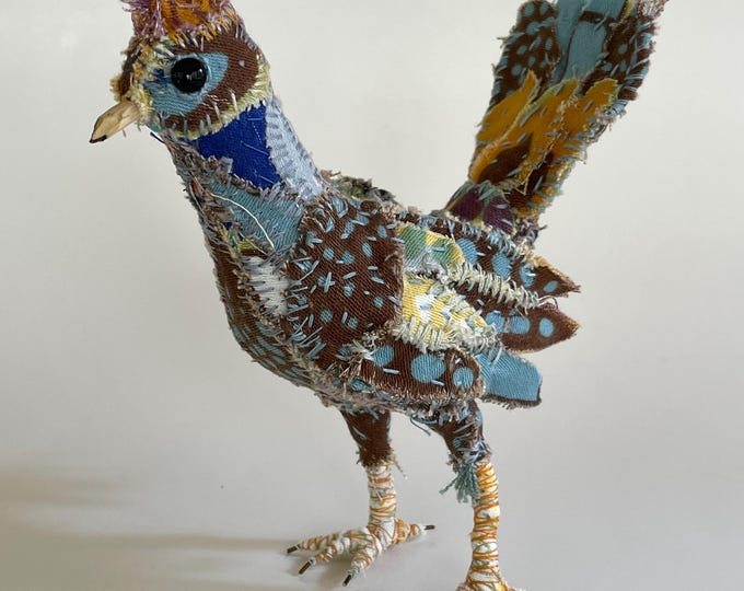 Textile Bird Sculpture - Patchwork Fantasy Bird - Handmade Textile Bird ...