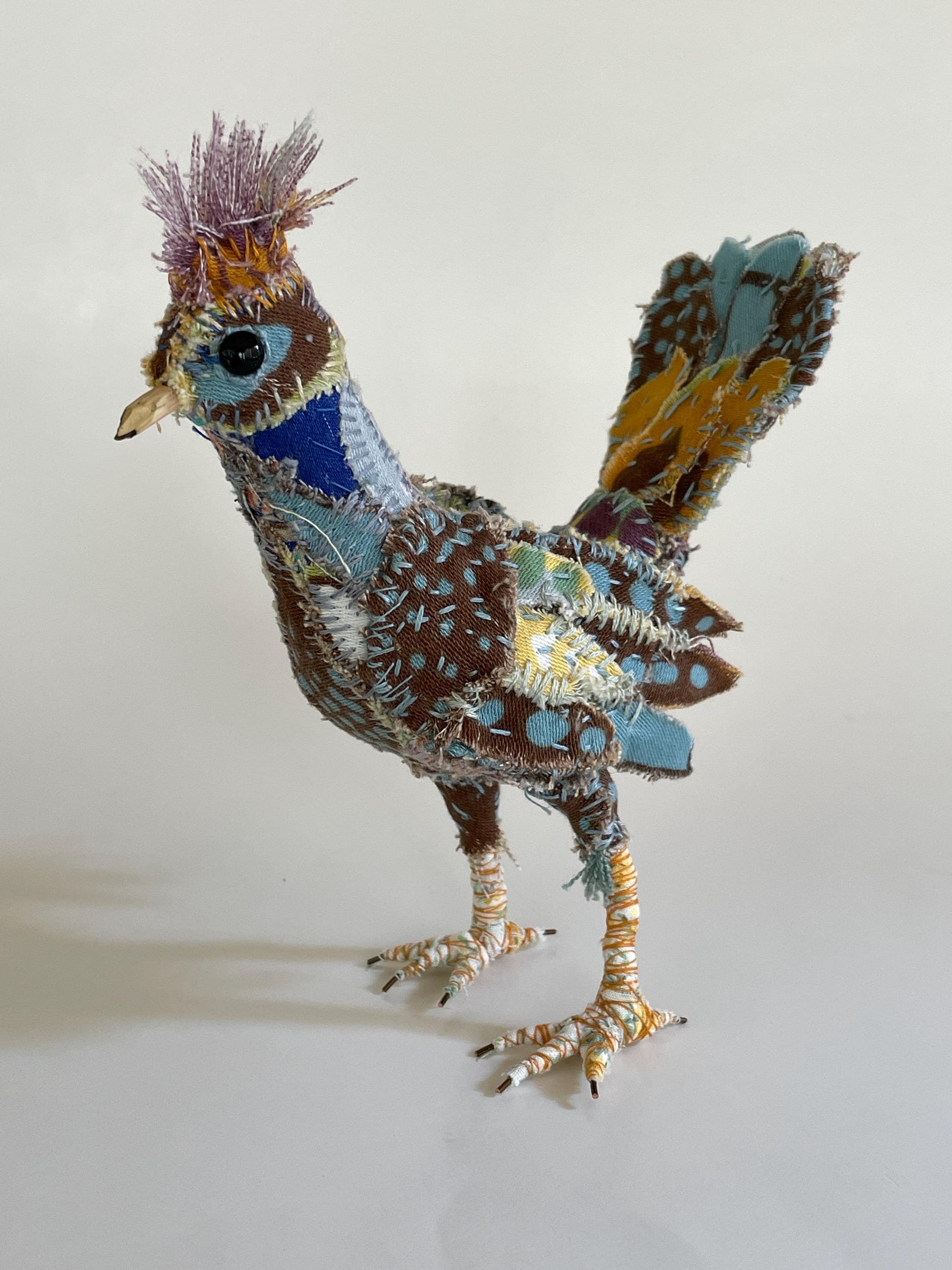 Textile Bird Sculpture Patchwork Fantasy Bird Handmade Textile Bird ...