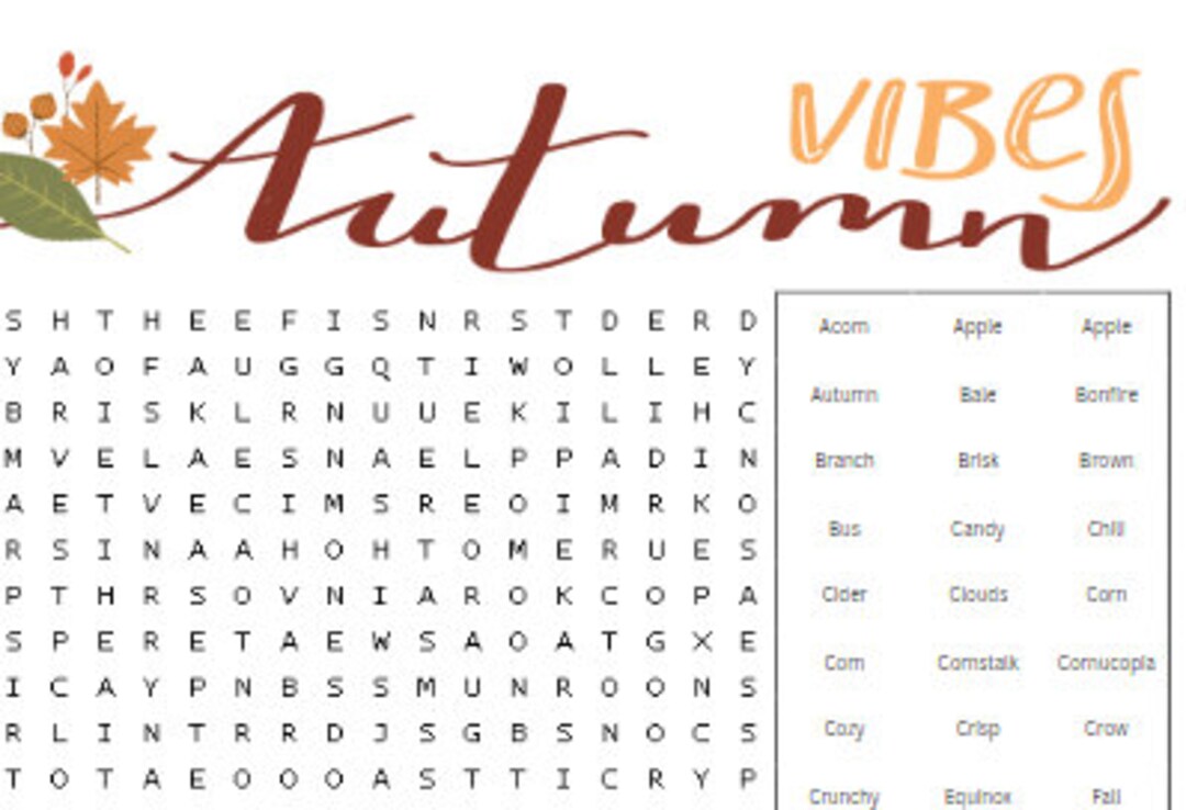 Autumn Word Search With Secret Message - Answer Key Supplied Too - Etsy