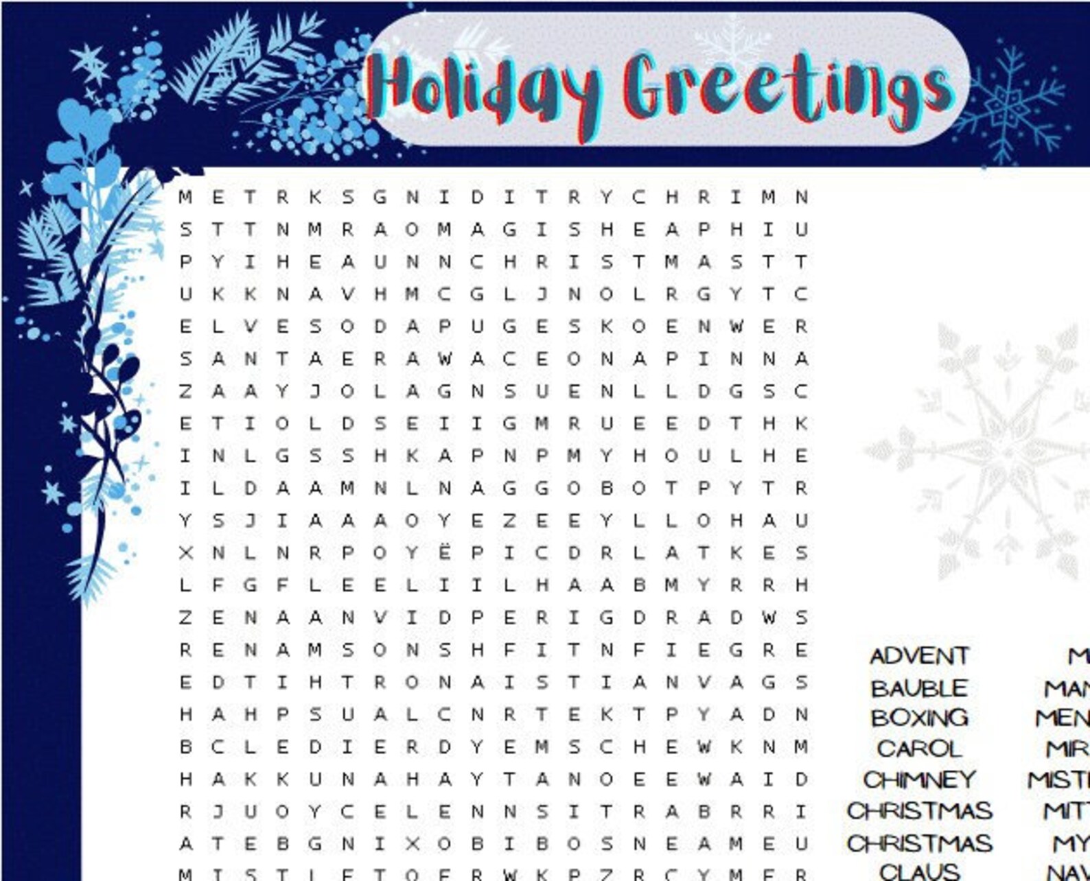 Holiday Themed Word Search With Secret Message - Answer Key Supplied ...