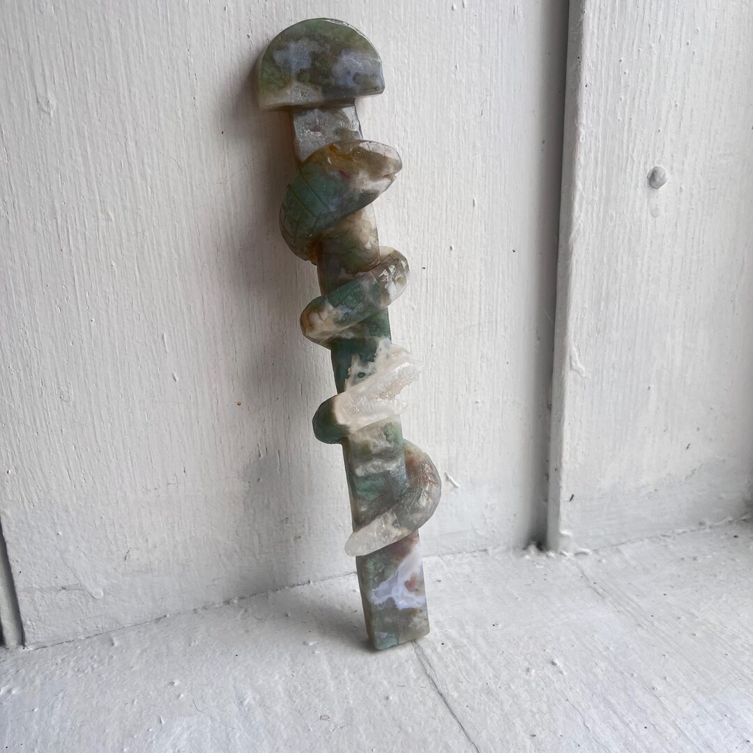 Moss Agate Serpent Scepter Carving - Etsy