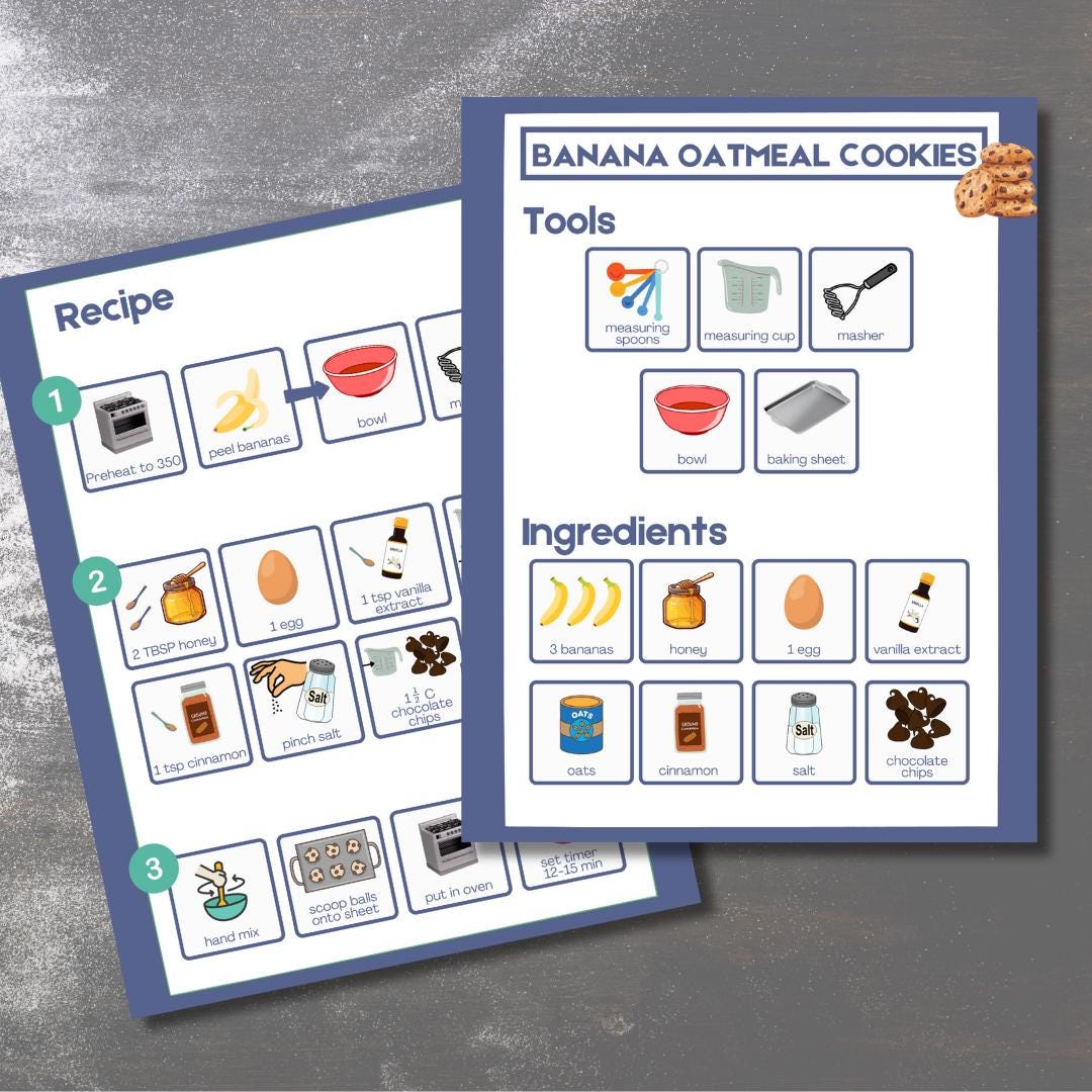 Toddler Visual Recipe Card: Banana Oatmeal Cookies (digital Download ...