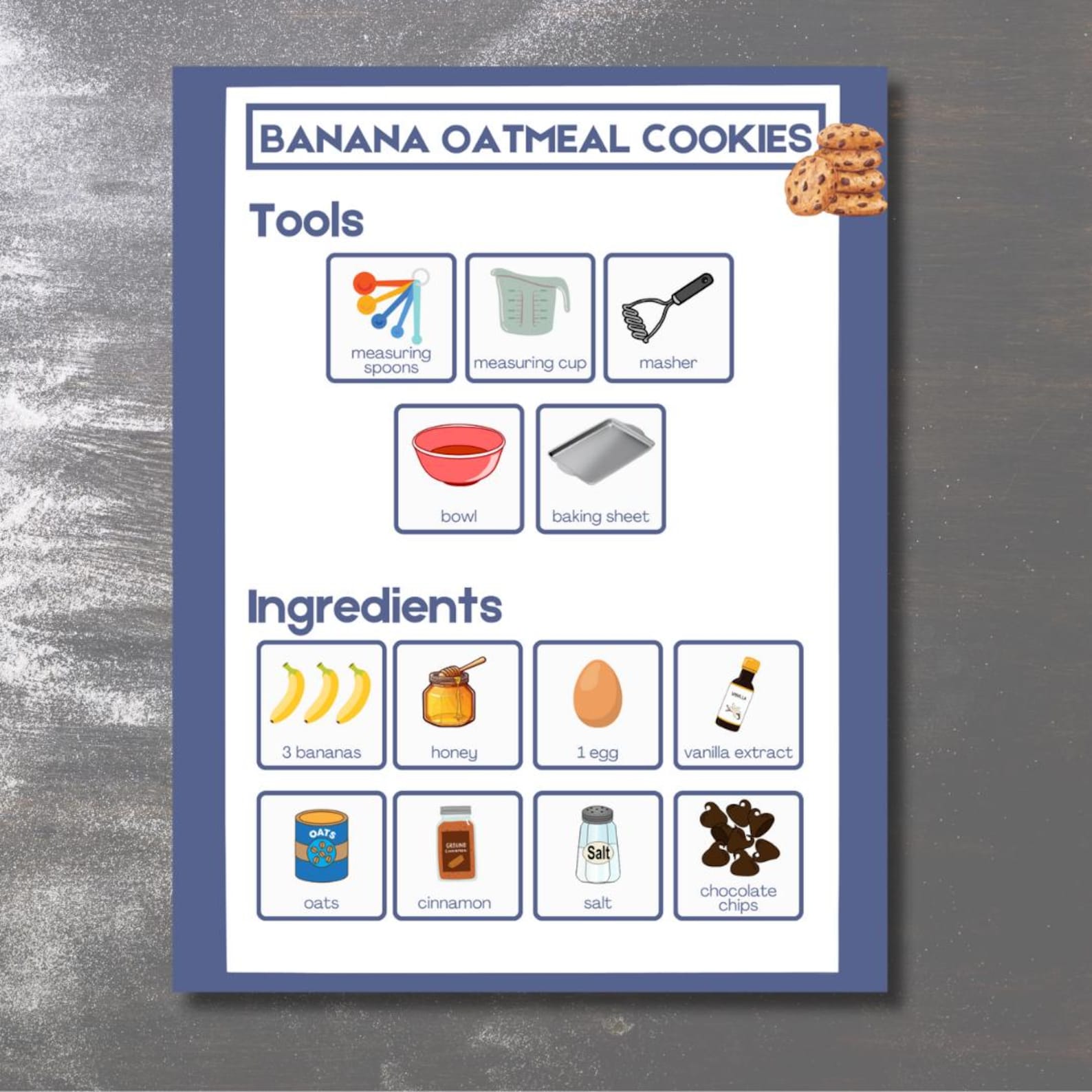 Toddler Visual Recipe Card: Banana Oatmeal Cookies (digital Download ...