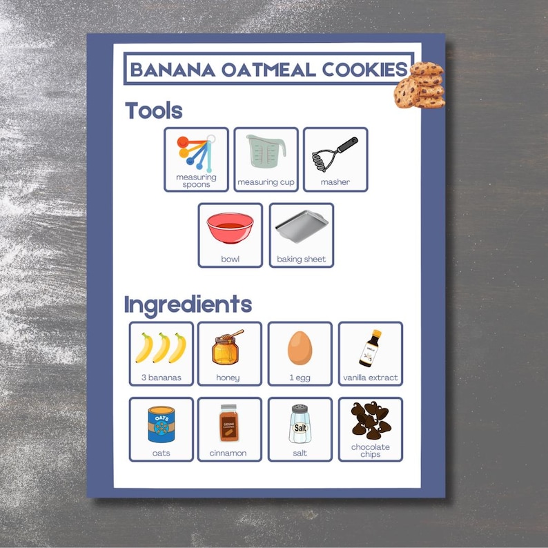 Toddler Visual Recipe Card: Banana Oatmeal Cookies (digital Download ...