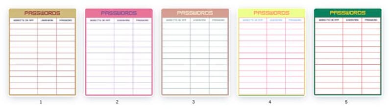Children's Password Log Templates Includes 5 Color Schemes - Etsy