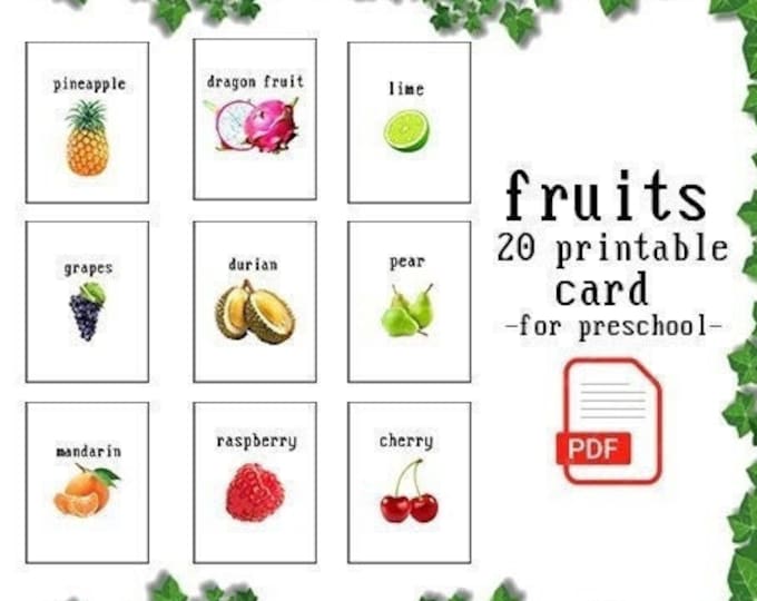 20 Fruits Flashcards | Fruits Flashcard | Montessori Flashcards | Pre ...