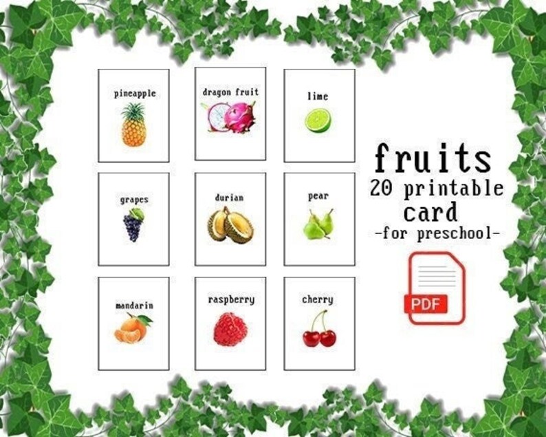 20 Fruits Flashcards | Fruits Flashcard | Montessori Flashcards | Pre ...