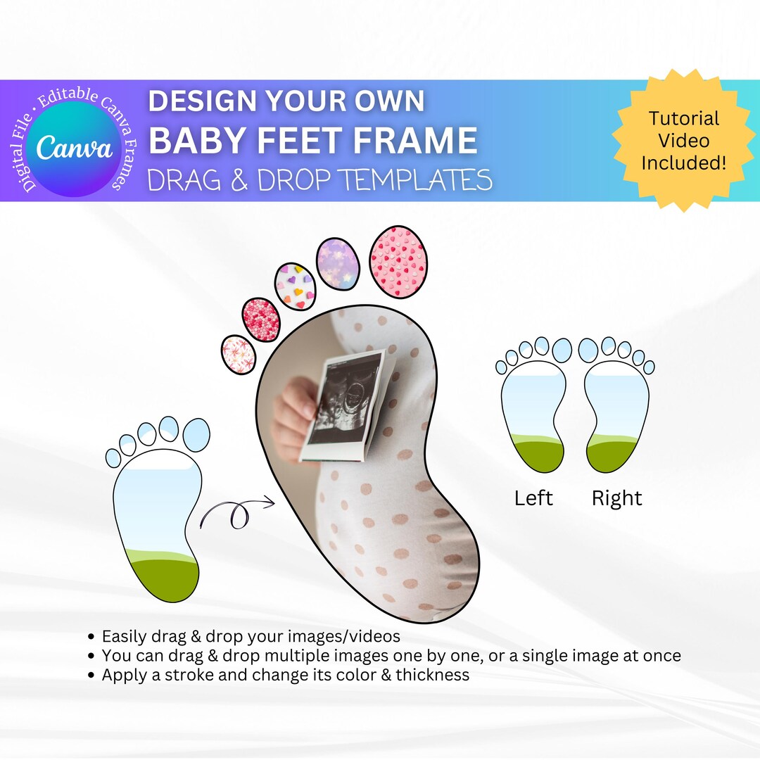 Baby Footprint Canva Template: Drag & Drop Frames (digital Download ...
