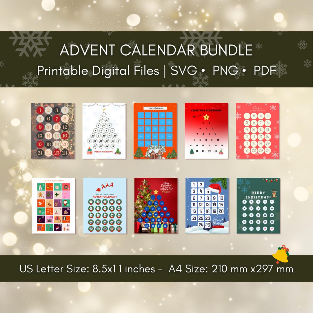 Printable Advent Calendar Bundle, SVG Advent Calendar, Christmas Advent ...