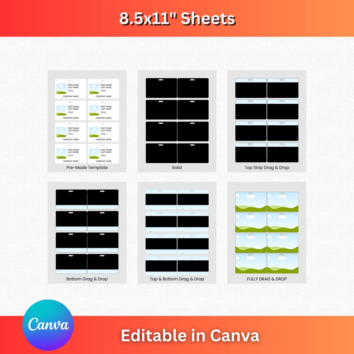 Editable Employee ID Card Templates: Photo Work Badge (canva Digital ...