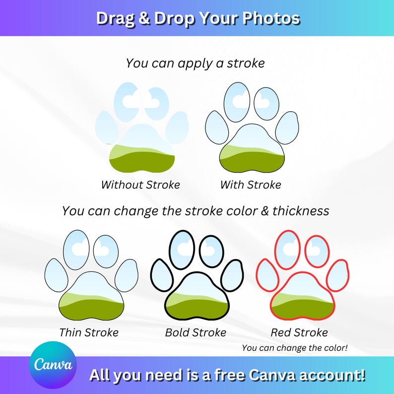 Dog Paw Print Template: Drag & Drop Canva Frame, Puppy Photo Collage - Etsy
