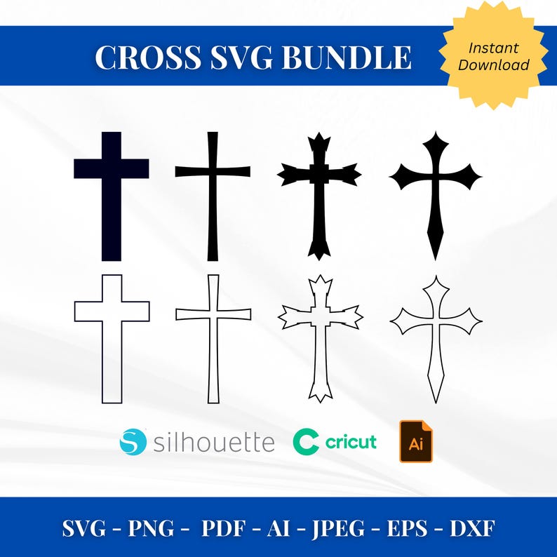 Cross SVG Bundle, Cross Outline Svg, Svg Files for Cricut, Digital ...