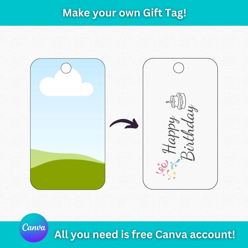 Birthday Gift Tag Template: Canva Editable, DIY Printable Tag (2x3.5 ...
