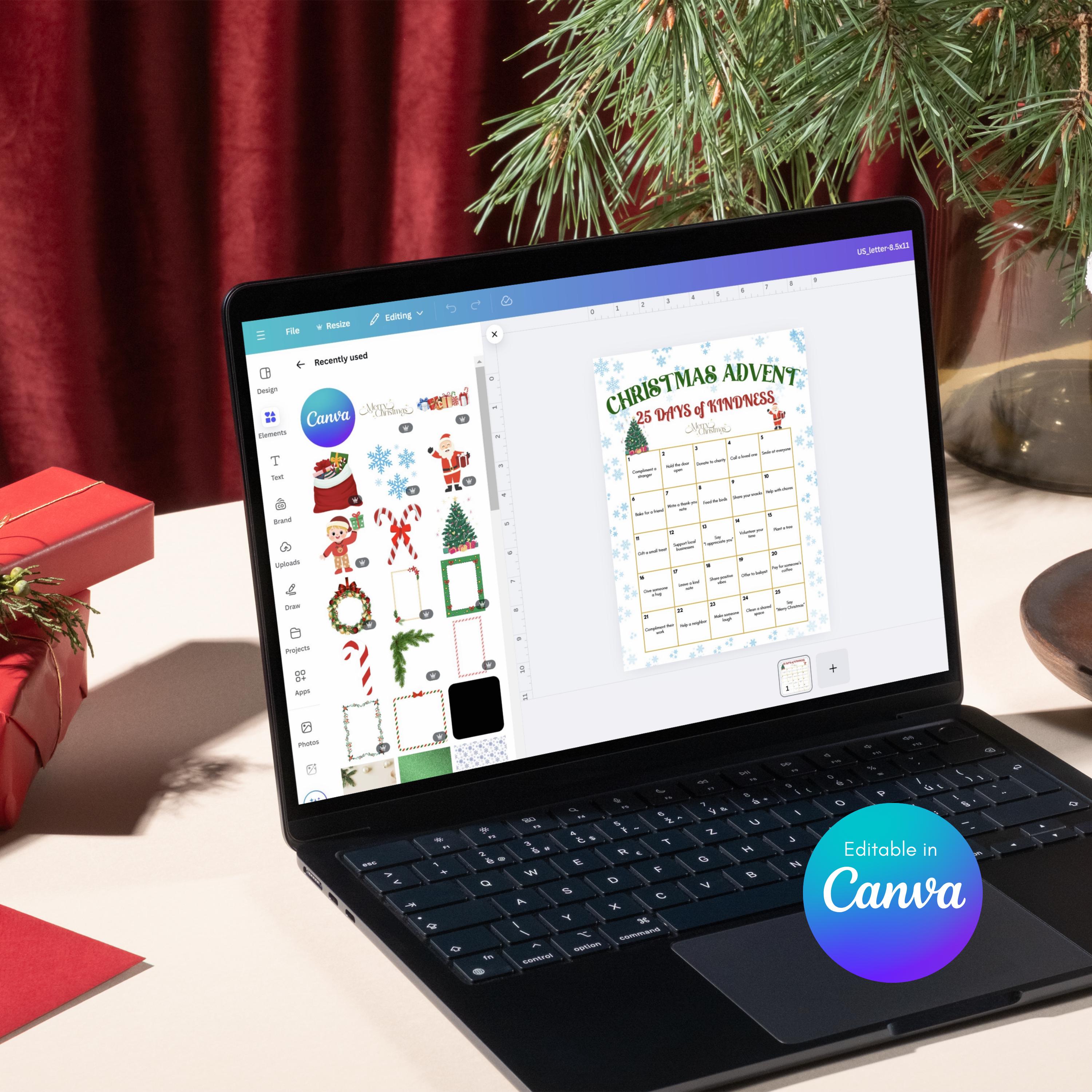 25 Days of Kindness Calendar, Printable Christmas Advent Calendar ...