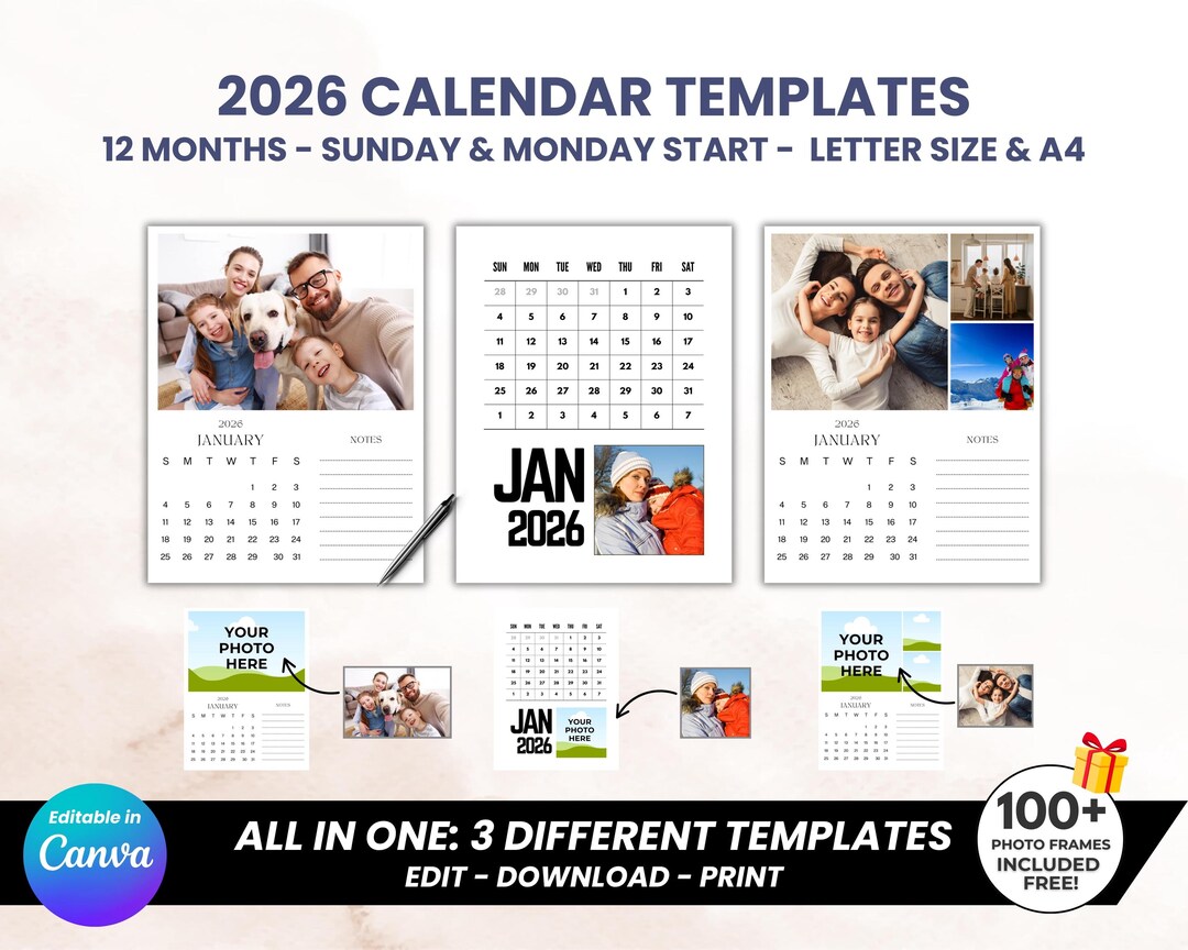 2026 Photo Calendar Templates Bundle: Custom Calendars, Editable ...