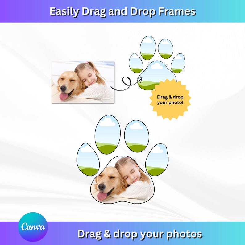 Editable Dog Paw Print Canva Frames • Pet Memorial Photo Template ...