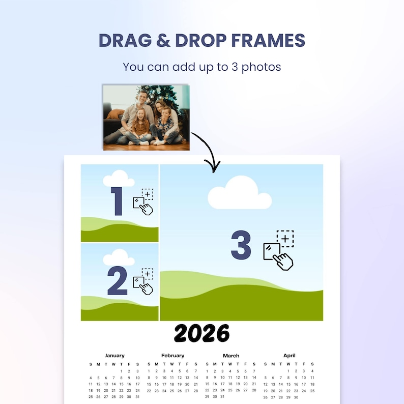 2026 Custom Wall Calendar Template: 3 Photos Monthly Calendar, Canva ...