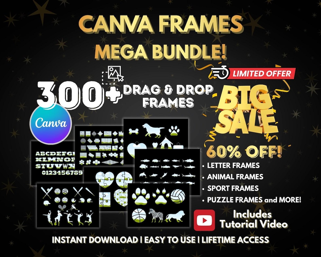 300+ Canva Frames Mega Bundle: Drag & Drop Frames, Editable Shapes ...