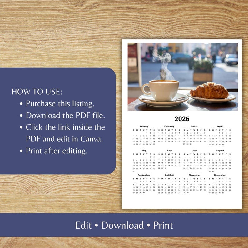 2026 Coffee Photo Calendar | Editable Canva Template | Coffee Shop Wall ...