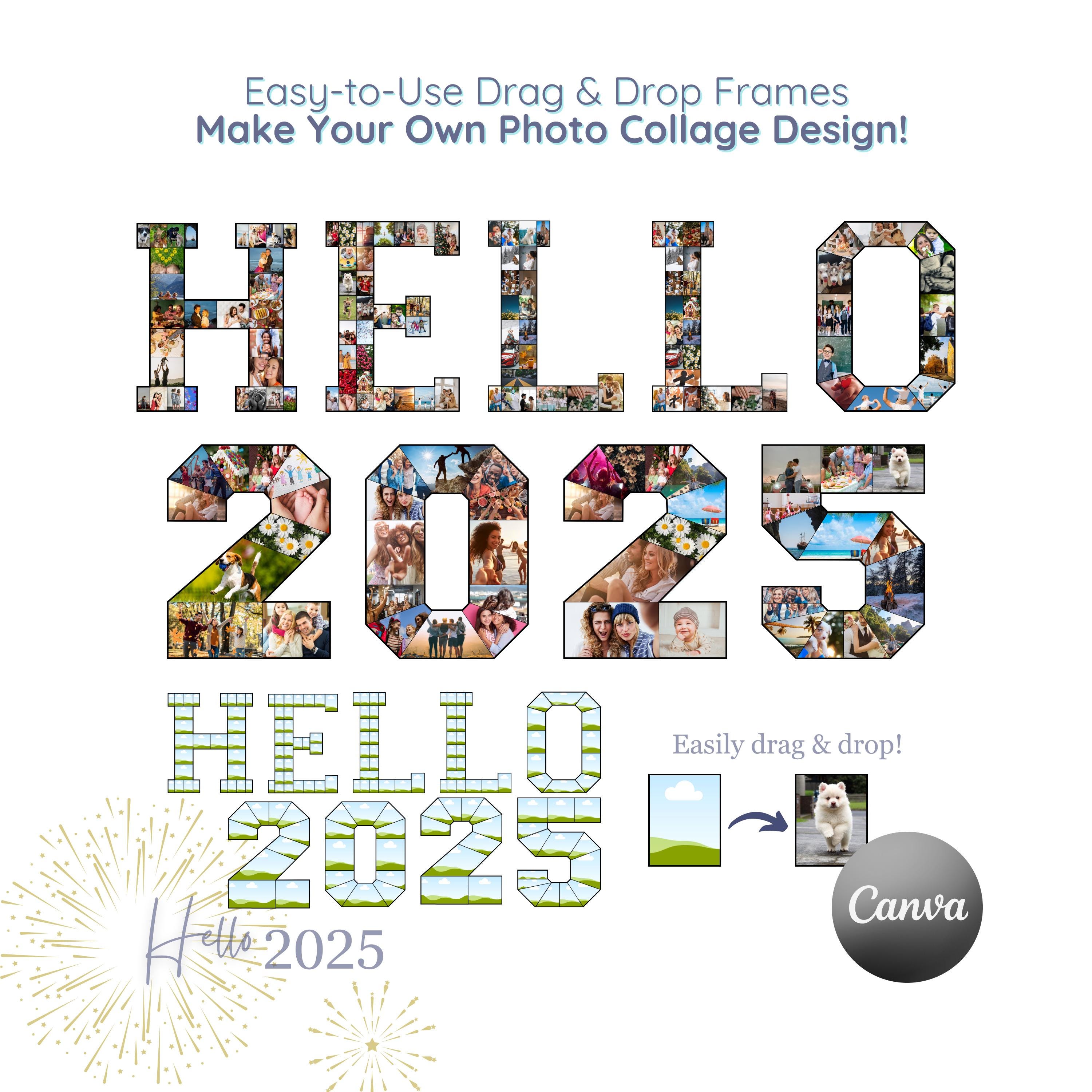 2025 Photo Collage Canva Frame, Hello 2025 Frames for New Year ...