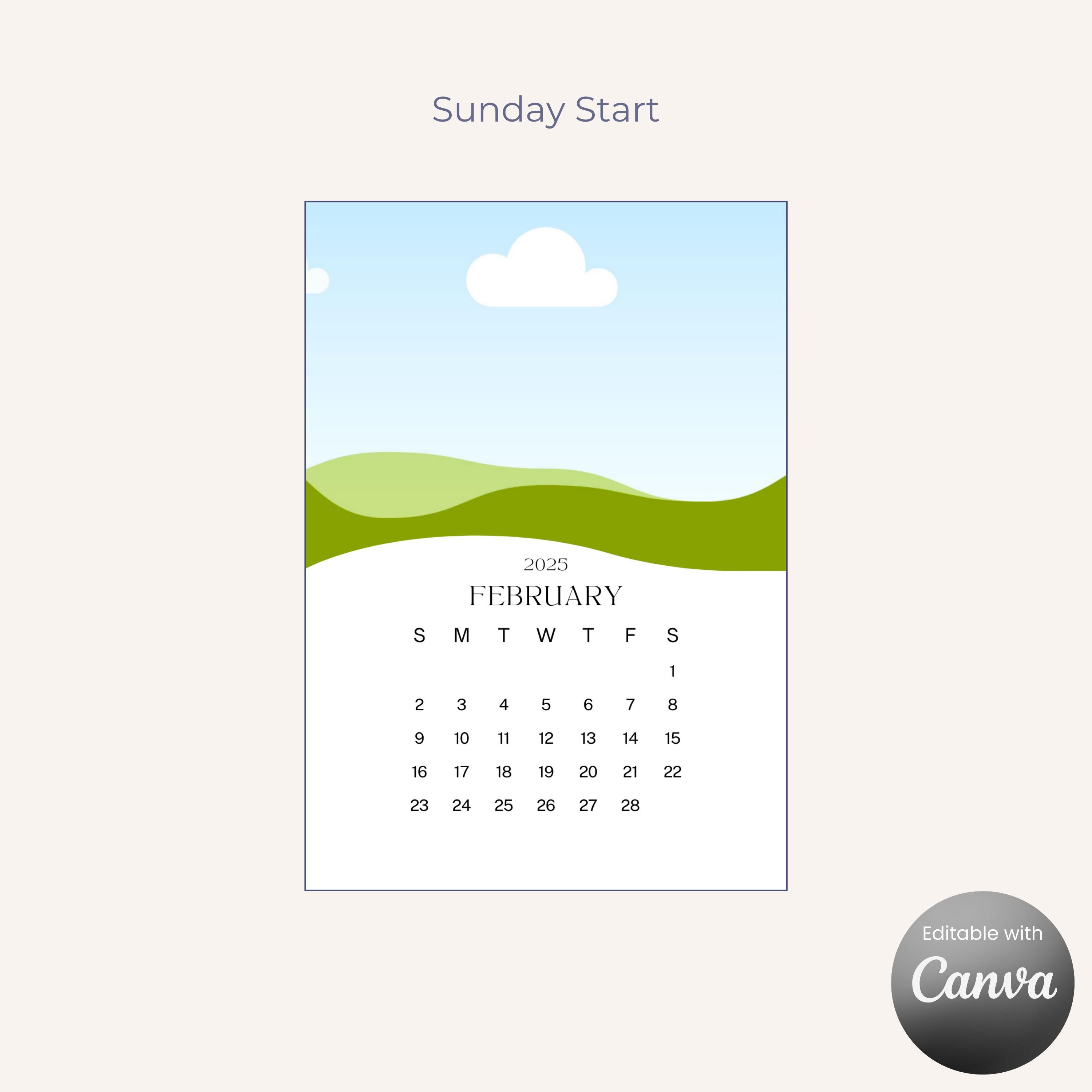 February 2025 Calendar Template, 2025 Mini Calendar Editable Template ...