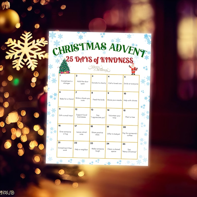 Editable 25 Days of Kindness Calendar, December 2024 Printable ...