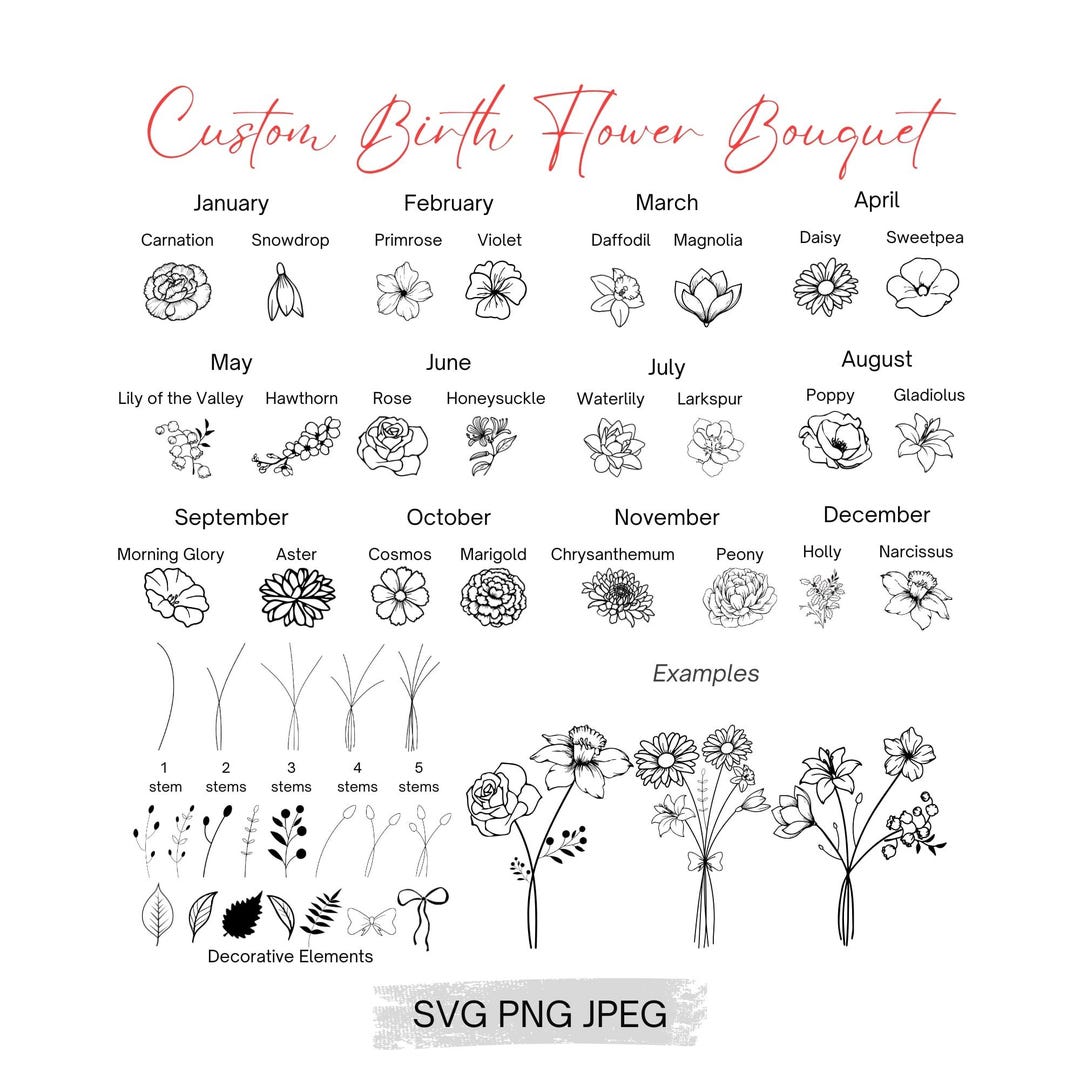 Custom Birth Flower Bouquet: DIY Birth Month Flower Bouquet SVG, Floral ...