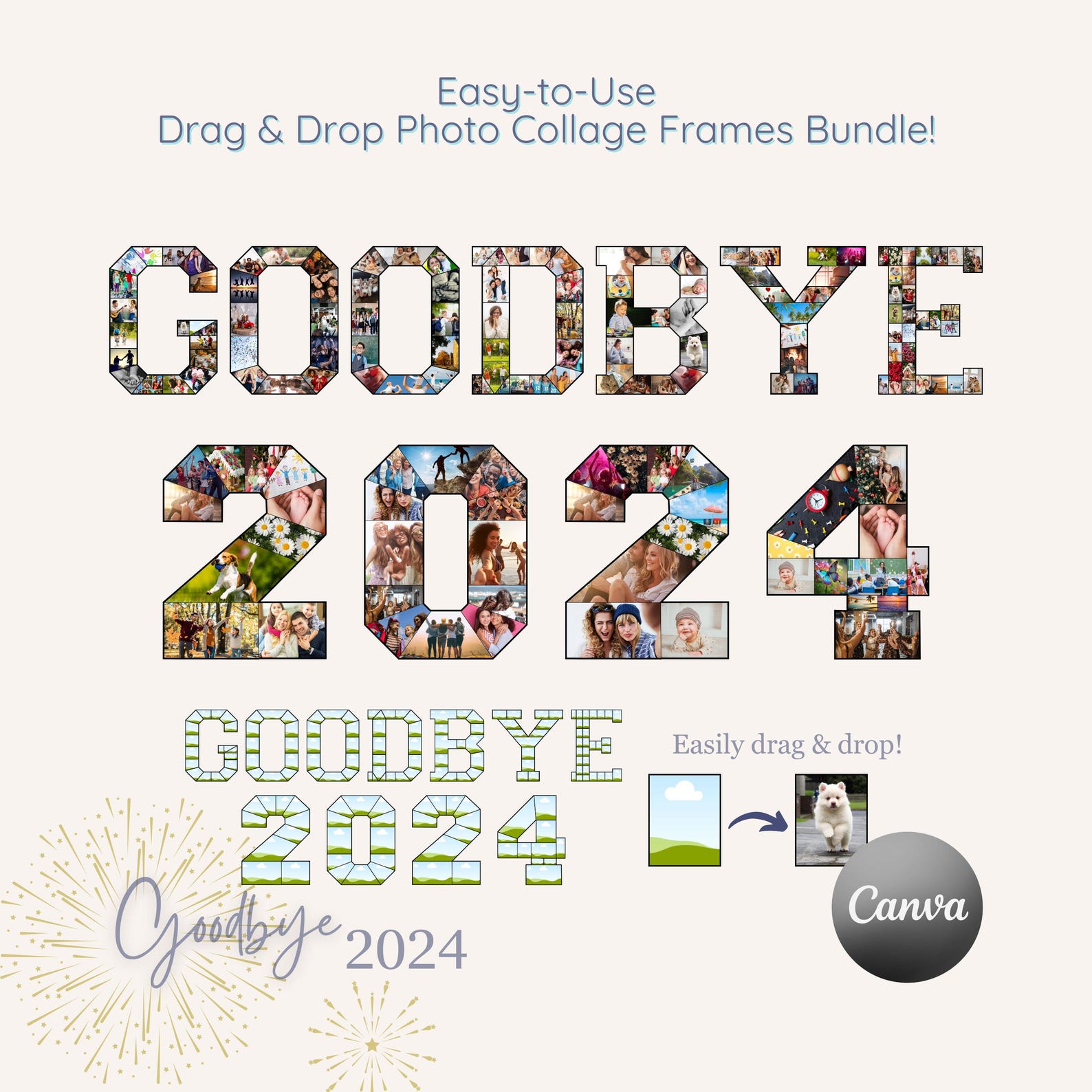 Goodbye 2024 Photo Collage Templates Bundle, New Year Celebration 2025 ...